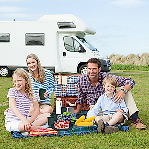 KEWOO Unbreakable Wheat Straw Dinnerware Sets of 4, 16Pcs Reusable Dinnerware Set，Lightweight Microwave Dishwasher Safe,Plates, Cups, Bowls for r Party, Picnic, Camping, Dorm (Blue)