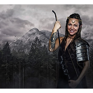 Merroyal Moon Head Chain Vintage Crystal Headpieces Hair Acessories with 2 Pairs Latex Elf Ear for Women (Green Leaf and Bronze Moon)