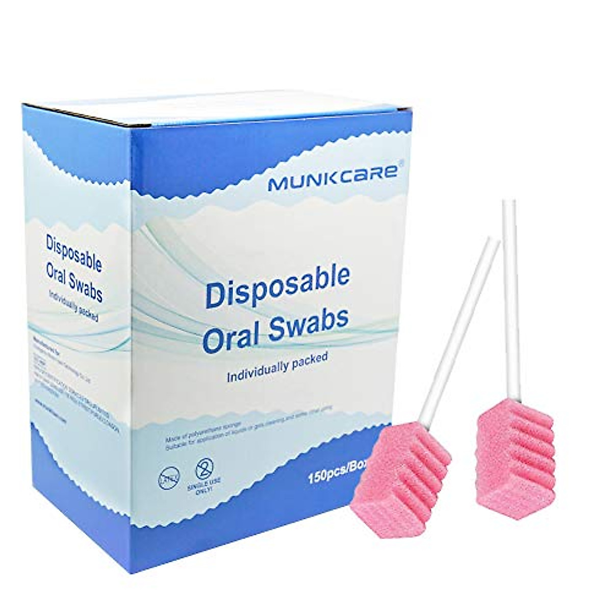 MUNKCARE Disposable Oral Mouth Swabs Untreated, Tooth Shaped Unflavored, Box of 150 Counts