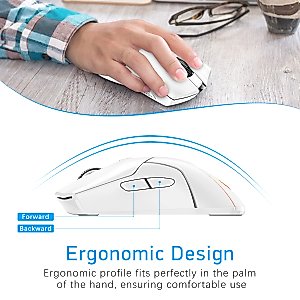 FMOUSE Wireless Gaming Mouse, 4000 DPI, USB C Rechargeable, Ergonomic Responsive Bluetooth Mice with Forward/Backward Side Keys, for Computer/Laptop (White)