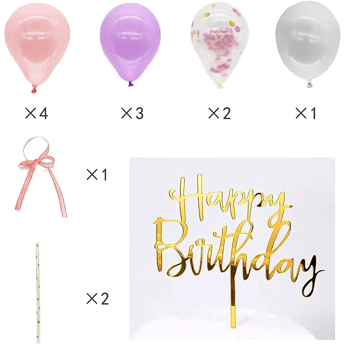 Balloons Cake Toppers, 14PCS Party Balloons and Happy Birthday Cards/Confetti Balloon Birthday Cake Supplies Decorations Set(Purple)