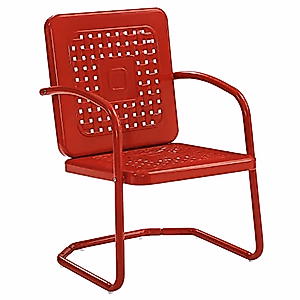 Crosley Furniture Bates 2-Piece Outdoor Chair Set, Retro Metal Patio Chairs for Dining, Porch, Deck, Balcony, Bright Red Gloss