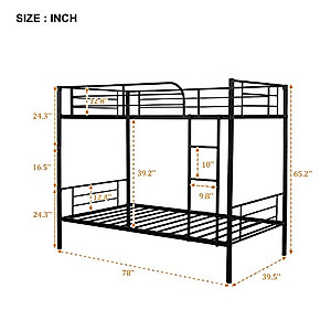 Harper & Bright Designs Twin Over Twin Metal Bunk Bed with Removable Ladder, Heavy Duty Bed Frame with Safety Guard Rails for Kids Teens Adults, Black