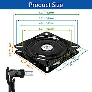 RDEXP A3 Steel Plate Black Square Swivel Turntable Ball Bearing (6 Inch)