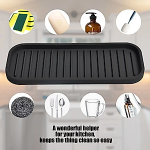 Silicone Sponge Holder Kitchen Sink Organizer Tray Dish Caddy Soap Dispenser, Scrubber Spoon Holder, Dishwashing Accessories (Black, 2 Pack)