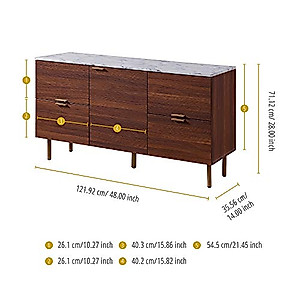 Versanora Teamson Home Ashton Faux Marble Top Sideboard Buffet Cabinet Wooden Storage with 1 Door 4 Drawers for Entryway Living Room Home Office, 28 inch Height, Walnut