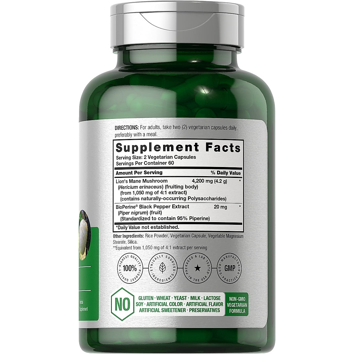 Horbäach Lions Mane Mushroom Extract | 4200mg | 120 Capsules | Vegetarian, Non-GMO, Gluten Free Supplement