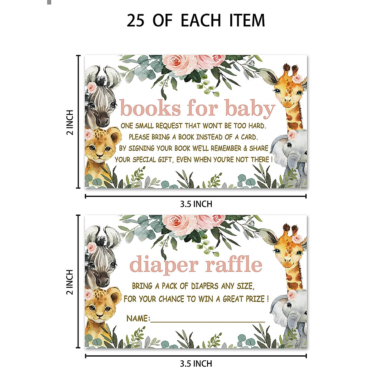 Safari Baby Shower Invitation Set, Fill In Invites Cards, Books For Baby, Thank You, Diaper Raffle, Oh Baby, Each Design 25 Cards & Envelopes (Total 100 Cards) – (bb002-taozhuang)