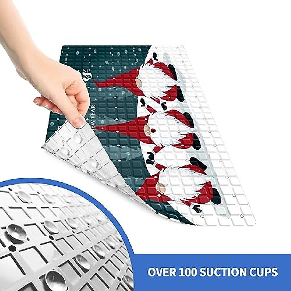 Christmas Card Funny Gnomes Red Shower Mat Bathtub Mat Non Slip Shower Mats for Showers Anti Slip for Elderly Shower Mat with Suction Cups