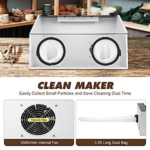 Electric Grinding Table Polisher Fully Enclosed Dust Box 110V Grinding Box Acrylic Dust Cover 4mm Plexiglass Board with Led Light and Blower for Polishing Machine (2 Holes) (US Stock)