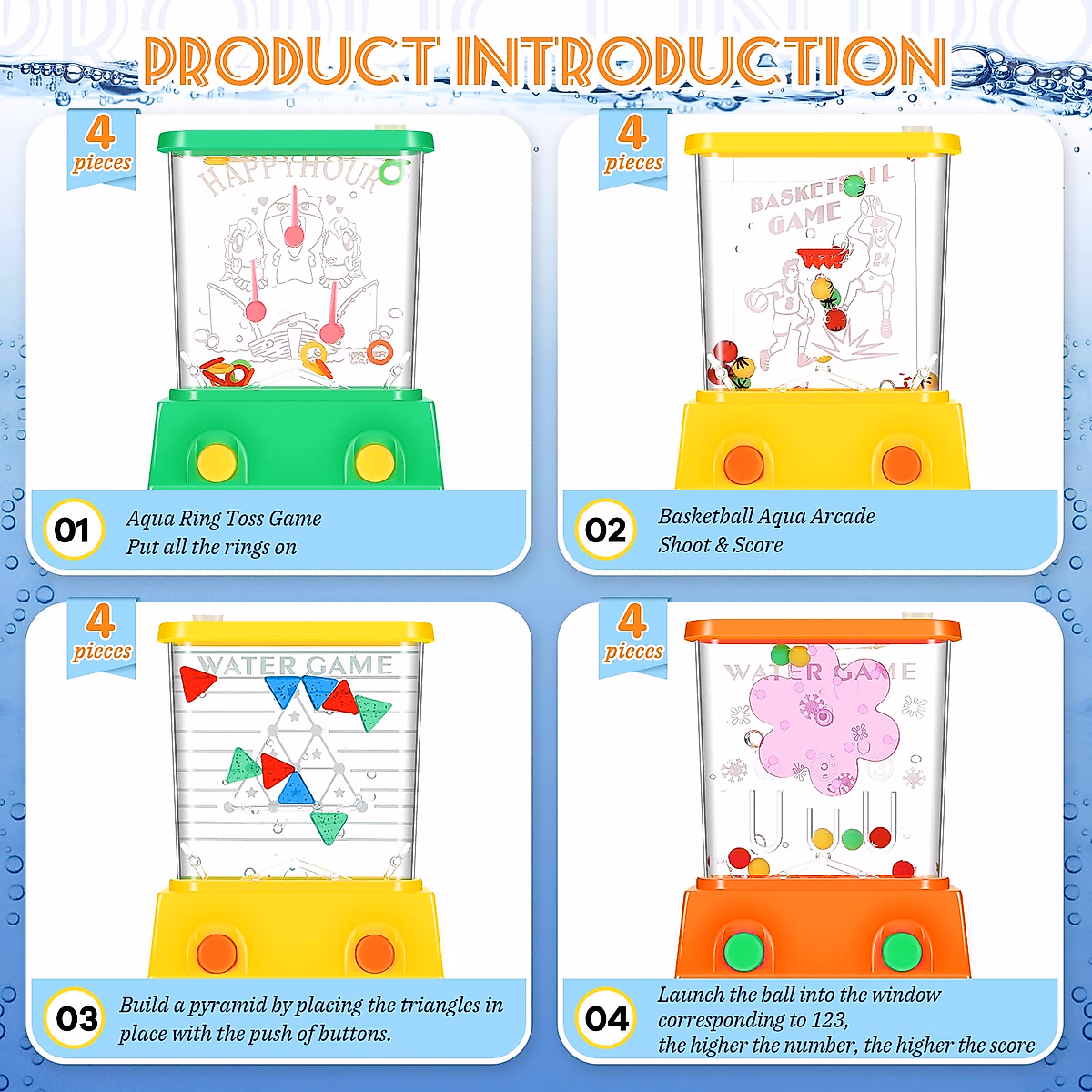 Zhanmai 16Pcs Handheld Water Game Arcade Water Ring Toss Water Tables for Beach Toy Party Favor Fun Game Entertainment, Without Water (Assorted,Stylish)