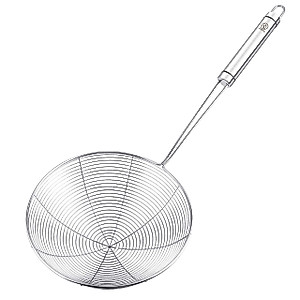 RJ Legend Stainless Steel Kitchen Accessory Utensils Set - Spider Wired Pasta & Noodle Spoon, Fine Mesh Strainer for Cooking, Anti-Grease Fry Away Ladle, Solidifier Pot, Fat Separator, 7 - Inches