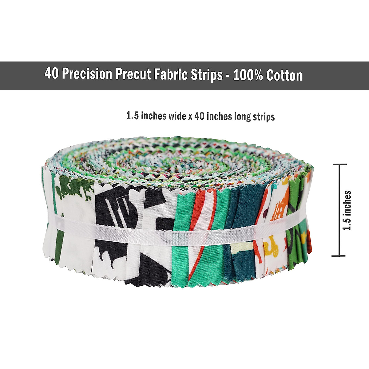 Soimoi 40Pcs Travel Print Precut Fabrics Strips Roll Up 1.5x42inches Cotton Jelly Rolls for Quilting - Multicolor