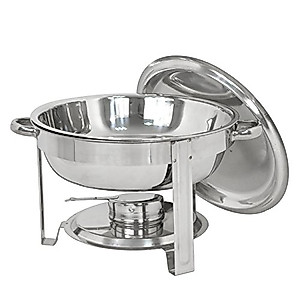 SUPER DEAL Upgraded 5 Qt Full Size Stainless Steel Chafing Dish Round Chafer Buffet Catering Warmer Set w/Food and Water Pan, Lid, Solid Stand and Fuel Holder