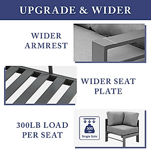 Wisteria Lane Aluminum Outdoor Patio Furniture Set, Metal Outside Patio Furniture Conversation Sets with Dining Table&2 Ottomans, Sectional Sofa Couch Seating Set with Cushion for Backyard