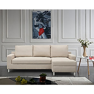 Container Furniture Direct Amelie Linen Upholstered Contemporary Modern Right-Sided Sectional Sofa with Bed, 83.9", Beige