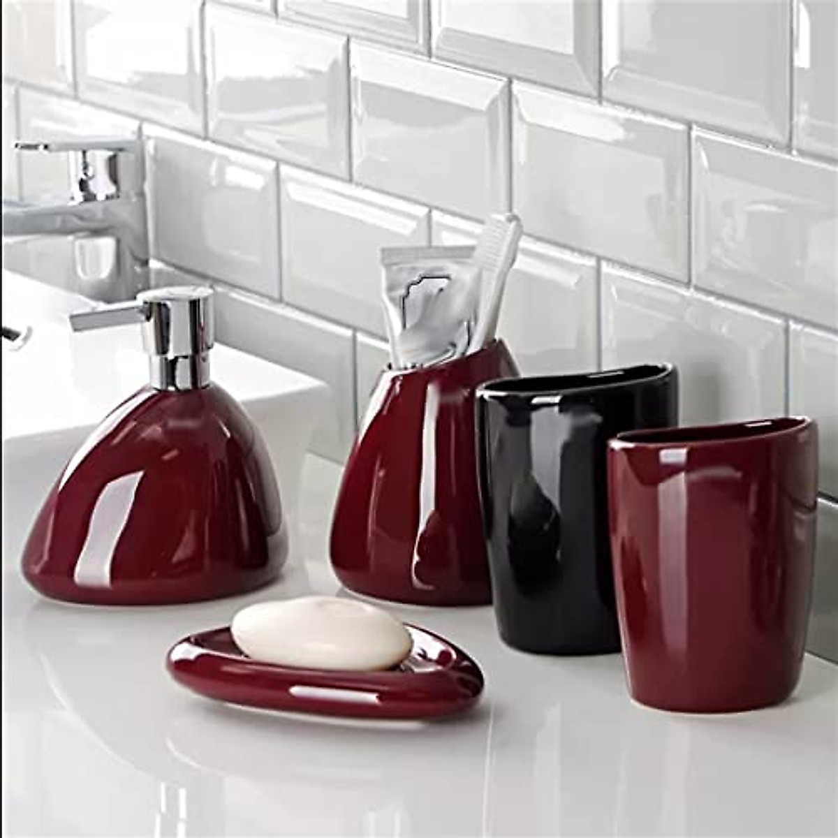 WYKDD European-Style Bathroom Five-Piece Set Ceramic Toothbrush Cup Wash Set Bathroom Supplies Set