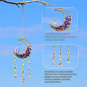 Artilady Moon Suncatcher with Healing Crystals - Prisms Suncatchers Crystal Ball Dream Catcher Wind Chimes Rainbow Maker Sun Catchers Indoor Window Car Charm Garden Outdoor Decor for Mom