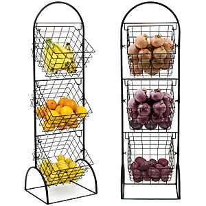 Sorbus 3-Tier Wire Market Basket Storage Stand for Fruit, Vegetables, Toiletries, Household Items, Stylish Tiered Serving Stand Baskets for Kitchen, Bathroom Organization (3 Tier)