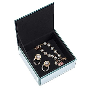Hipiwe Silver Glass Mirrored Jewelry Box with Crystal Handle Square Trinket Organizer Treasure Chest Case Classic Keepsake Box for Storage Rings Earrings Necklace Bracele (Small, Silver)