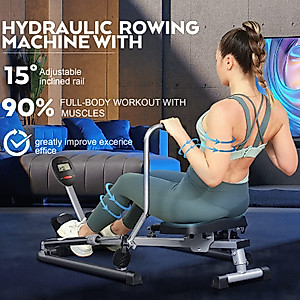 ANCHEER Rowing Machine,Rowing Machines for Home Use with LCD Monitor& Comfortable Seat,Hydraulic Rower Machine with 12 Resistance Levels Up to 290 lb Weight Capacity (Black)