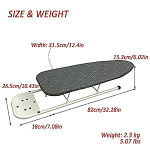 Fayaww Table Top Ironing Board,12x32in Small Ironing Board,with Foldable Legs,Heat Reflective Ironing Cover and Extra Thick Felt Padding,Dark Grey