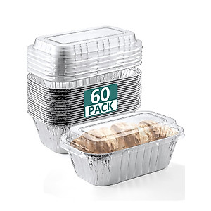 NEEBAKE 60 Pack 6x3.5x2 Disposable Aluminum Loaf Pans with Lids Small-Aluminum-Foil-Pans-Tin-Foil-Baking-Pans-Tin-Trays-Food-Containers-for-Baking-Cakes-Bread-Meat-Loaves