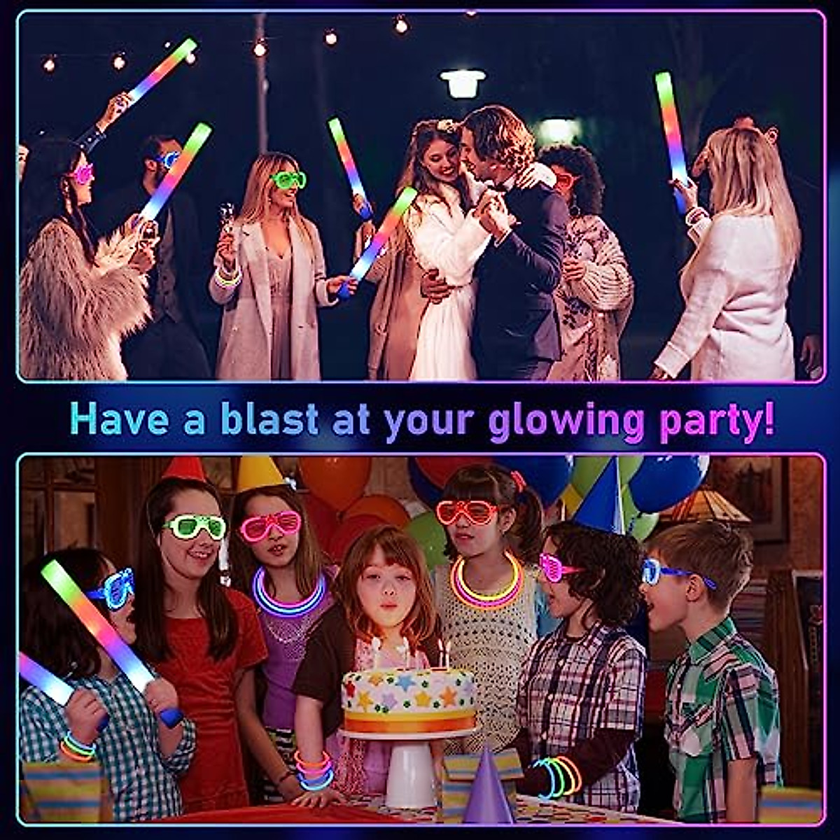 SHQDD 136PCS Glow in the Dark Party Supplies, 18 PCS Foam Glow Sticks, 18 PCS LED Glasses and 100PCS Glow Sticks Bracelets,Neon Party Favors for Glow Party, Wedding, Concert,Raves and Birthday