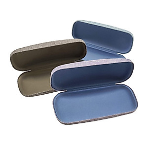HSYMQ 3Pack Hard Shell Eyeglasses Case Protector Linen Fabrics Large Glasses Case Concise