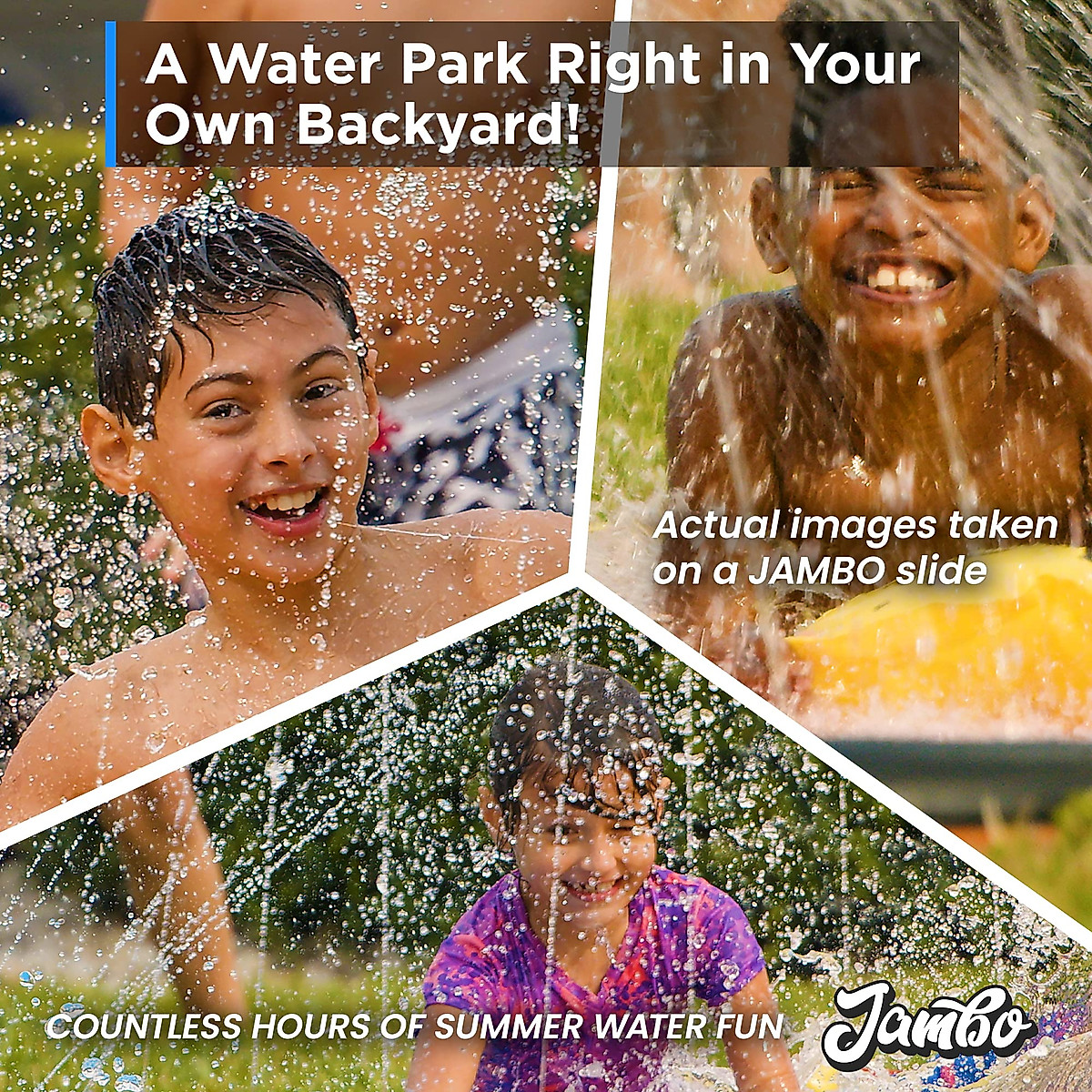 JAMBO 16Ft Premium 3 Lane Slip Splash and Slide with Bodyboards, Heavy Duty Water Slide- Advanced 3-Way Sprinkler System, Splash Mat Splash Pad Backyard Waterslide Outdoor Water Toys n Slides for Kids