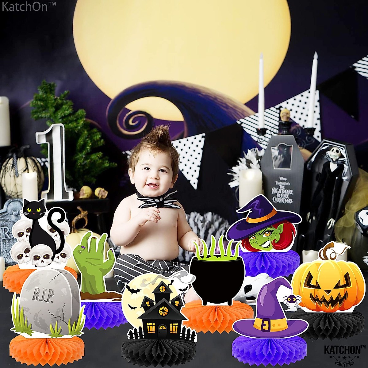 KatchOn, Halloween Centerpieces for Tables - Pack of 8 | Spooky Halloween Birthday Centerpiece for Halloween Table Decorations | Scary Halloween Centerpieces for Pumpkin Halloween Party Decorations
