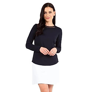 IBKUL Athleisure Wear Sun Protective UPF 50 Icefil Cooling Tech Long Sleeve Crew Neck Top with Under Arm Mesh – 83000 Black Solid S