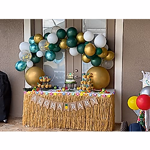 Hawaiian Luau Grass Table Skirt 9ft Luau Party Decorations Supplies for Tiki Bar Decorations, Moana Hawaiian Tropical Jungle Party Decorations Supplies