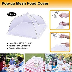 (6 Pack) ESFUN Food Net Covers for Outside, 17"x 17" Large Outdoor Food Cover Mesh Screen Tents Umbrella Fly Food Covers for Picnics, Parties, BBQ, Camping, Reusable and Collapsible