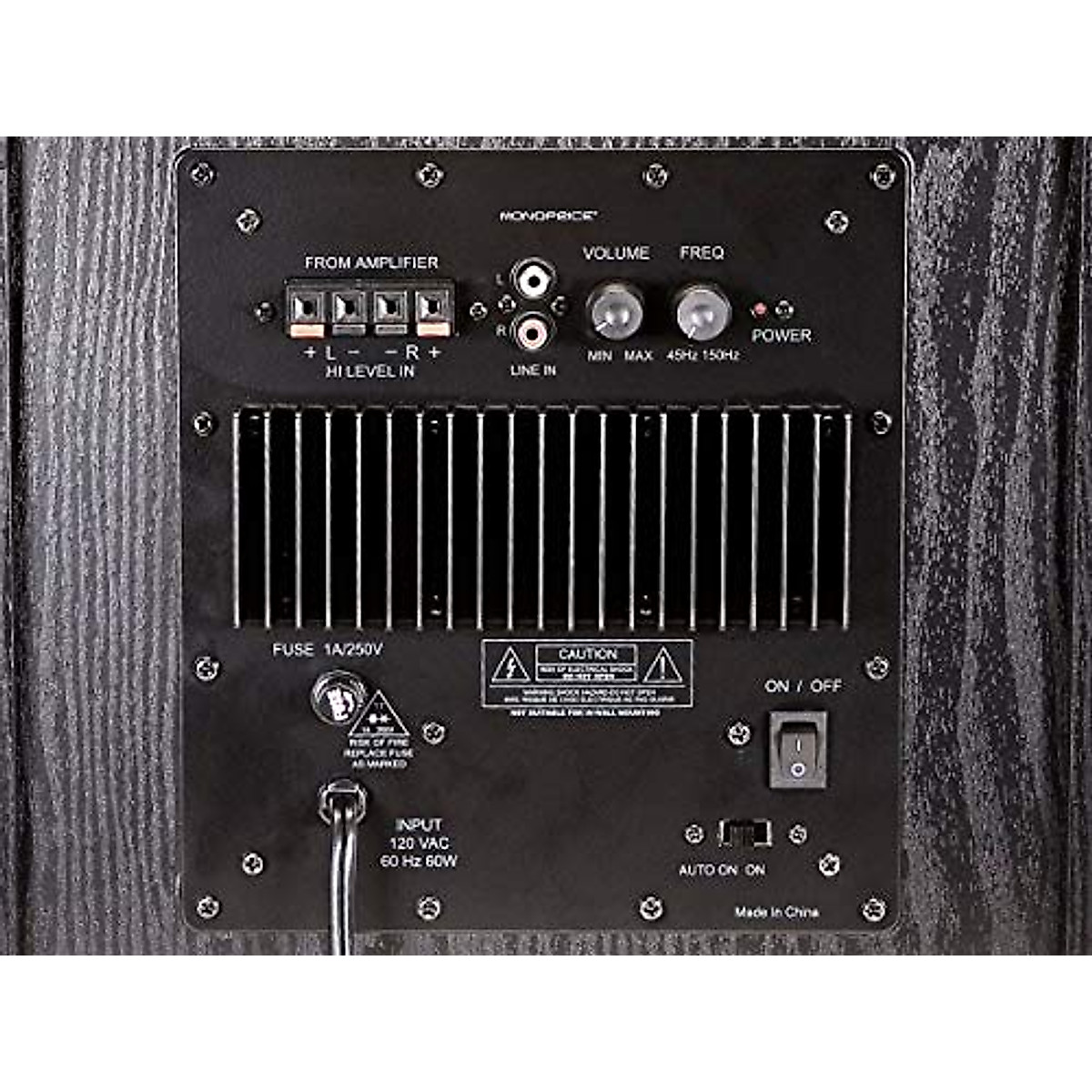 Monoprice 60-Watt Powered Subwoofer - 8 Inch With Auto-On Function, For Studio And Home Theater Black