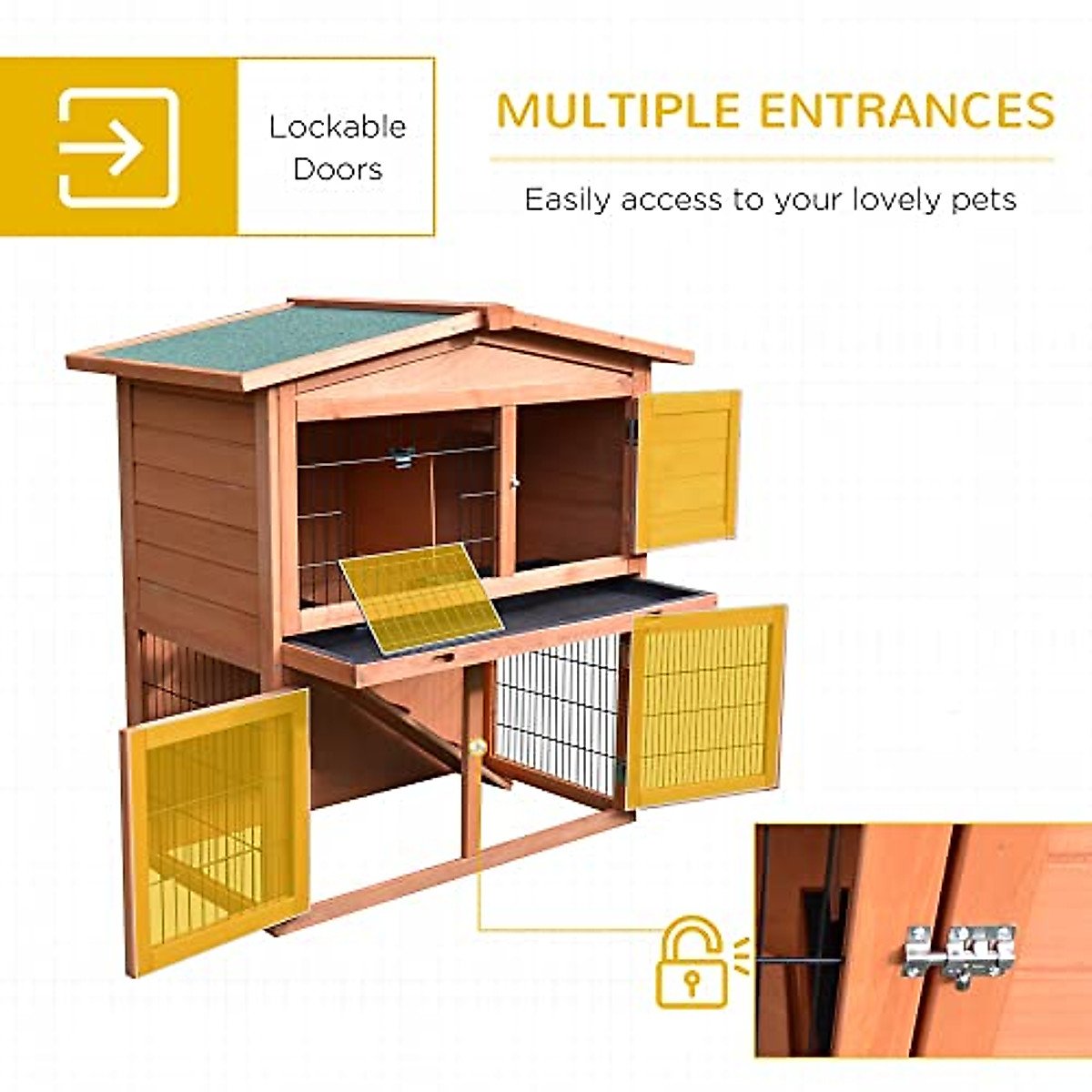 Pawhut 40" Wooden Rabbit Hutch Small Animal House Pet Cage