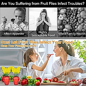 Fruit Fly Traps for Indoors,Effective Fly Catcher Gnat Traps for House with Yellow Sticky Traps,Fruit Fly Trap with Sticker with Bait Safe Non-Toxic Reusable Fly Trap for Home, Plant, Kitchen