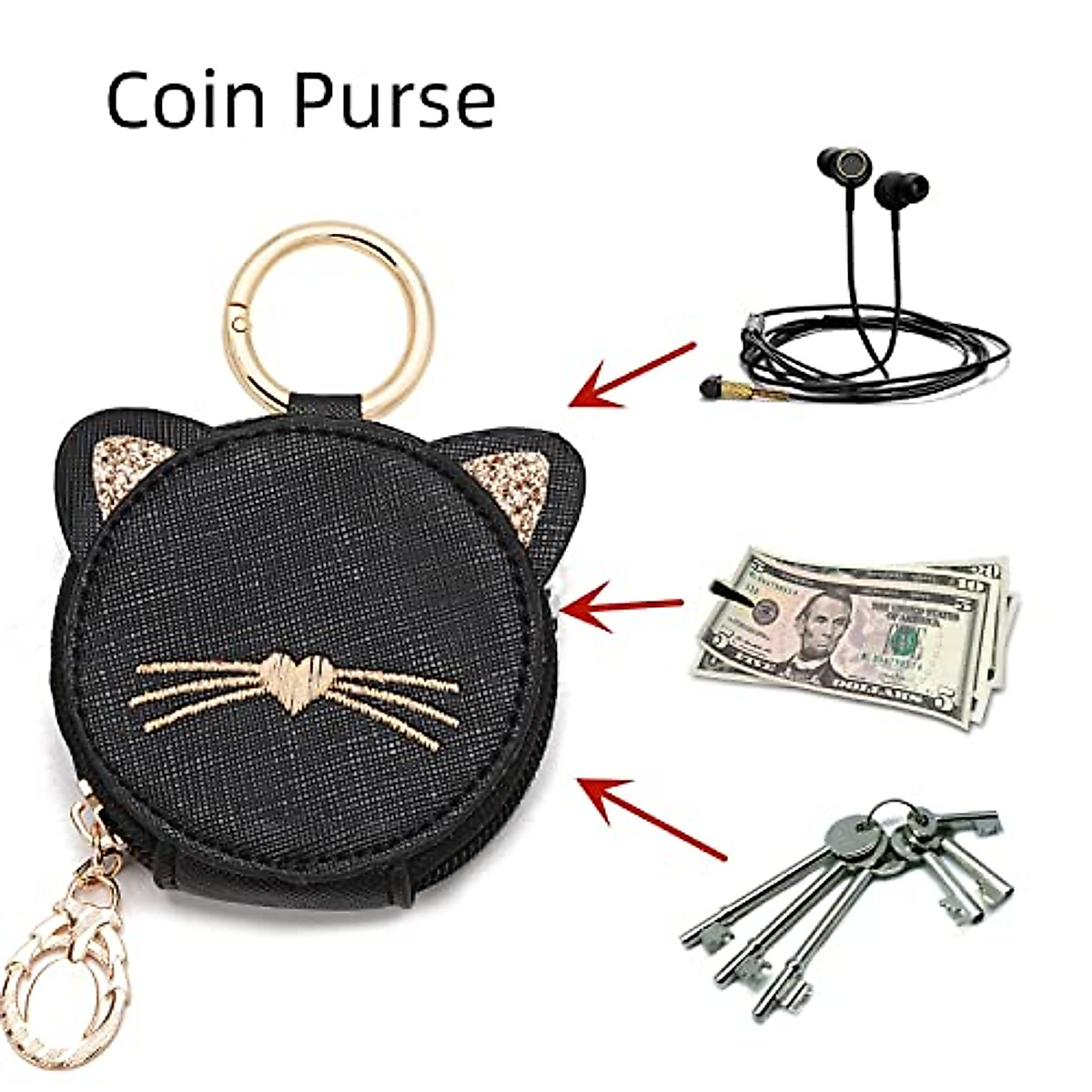 BESYIGA Girls Small Kitty Backpack 3 PCS Leather Backpack Purse for Women Travel Bag Kids Backpack Mini Backpack for Girls