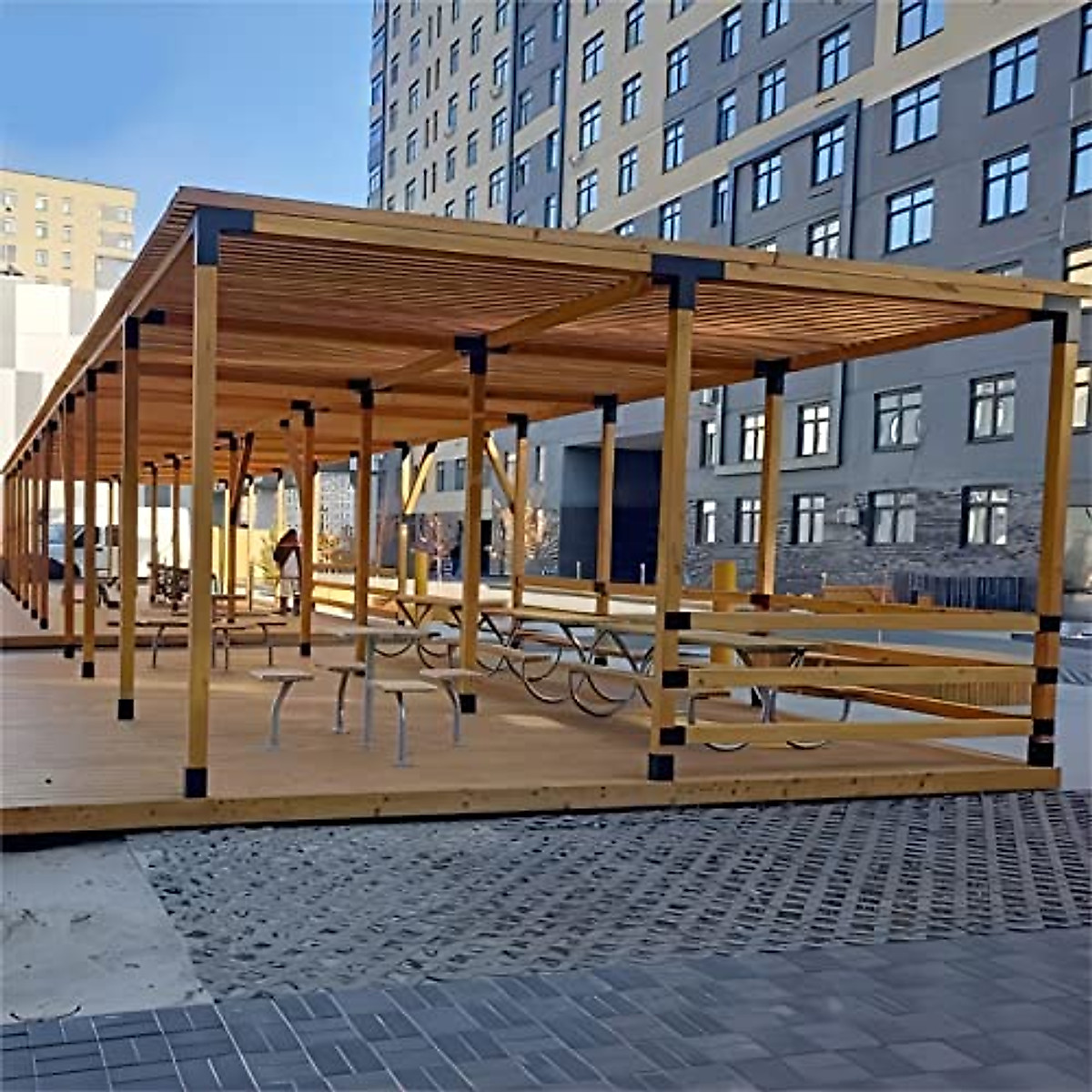 5-Way Woodwork DIY Pergola Brackets Kit, Elevated Wood Stand Kit with Powder-Coated Steel, Including 5-Way Corner Bracket & Post Anchor Base | Modular Pergola/Gazebo Kit for 4x4 Wood Post Glossy Black