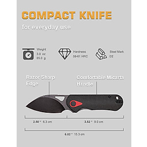 XTOUC Small Pocket Knife 2.5" Stone Wash D2 Blade Folding Knives Reversible Pocket Clip Comfortable Micarta Handle EDC Knife Thumb Hole Opening Ideal Gift for Men Women(Seed J01)