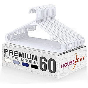 HOUSE DAY Space Saving Hangers10 Pack and Plastic Hangers 60pack, Save More Than 80% of Your Closet Space