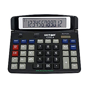 Victor 1200-4 12-Digit Large Professional Desktop Calculator, Battery and Solar Hybrid Powered Tilt LCD Display, Great for Home and Office Use, Black