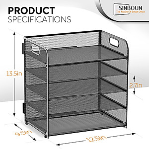 Sinboun Letter Tray Paper Organizer 5-Tier Mesh Desk File Organizer Paper Sorter Holder with Handle, Metal Desktop Document Shelf Tray for Letter/A4 Office Organization - Black