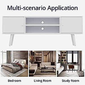 Cozy Castle TV Stand for 50/55/60 inch TV, Mid-Century Modern TV Stand with Storage, Entertainment Center TV Console, White TV Stand with Adjustable Shelves, TV Media for Living Room, Bedroom, White