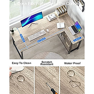 WOODYNLUX L Shaped Computer Desk - 43 Inch Home Office Desk with Shelf, Gaming Desk Corner Table for Work, Writing and Study, Space-Saving, Gray