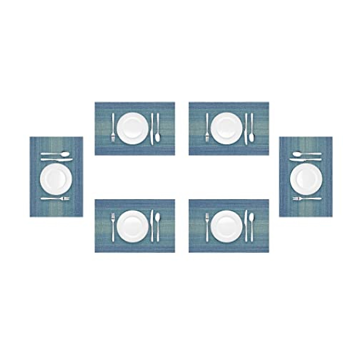 Canglifull Placemats Set of 6, Vinyl Woven Placemats, Beautiful Washable and Durable Non-Slip Table Placemats, Indoor/Outdoor Placemats (Blue, 6)