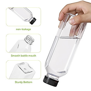 Party Club of America 21pcs 16oz Square Empty Reusable Juice Bottles With Caps,Label, Funnel, And Brush Drink Containers For Juicing Milkshake And Other Beverages