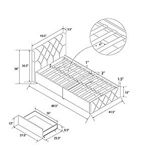 DHP Dakota Upholstered Platform Bed with Underbed Storage Drawers and Diamond Button Tufted Headboard and Footboard, No Box Spring Needed, Twin, White Faux Leather