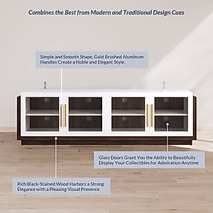 BELLEZE 70" TV Stand for TVs up to 75", Modern TV Cabinet & Entertainment Center with Shelves, Wood Storage Cabinet for Living Room or Bedroom - Brixston (White)