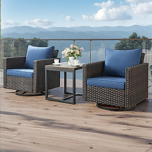 HUMMUH Patio Swivel Chairs Set of 2,PE Wicker Outdoor Rocker Chairs Bistro Set Porch Balcony Furniture with Cushions